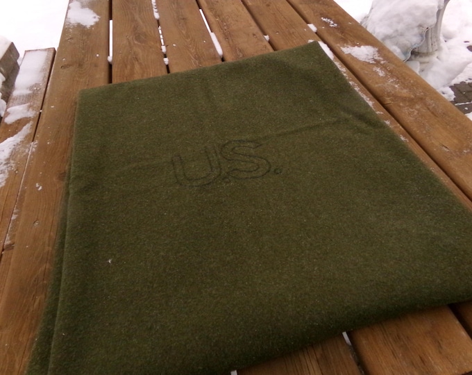 Wool Blanket Army Green Military Issued Bushcraft Survival Vintage ...