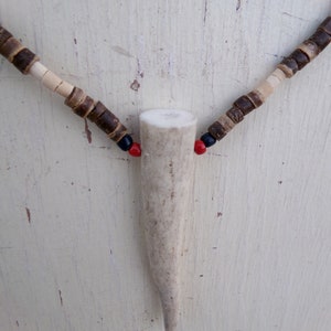 Deer Antler Necklace Beaded Tribal Long Rustic Natural Pattern Pendant ...