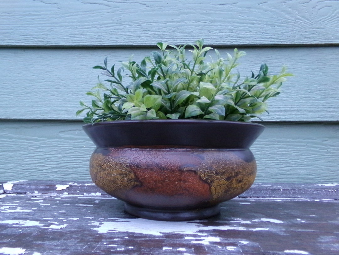 Haeger Pottery Console Bowl Royal Dish Brown Earth Wrap Crackle Texture ...