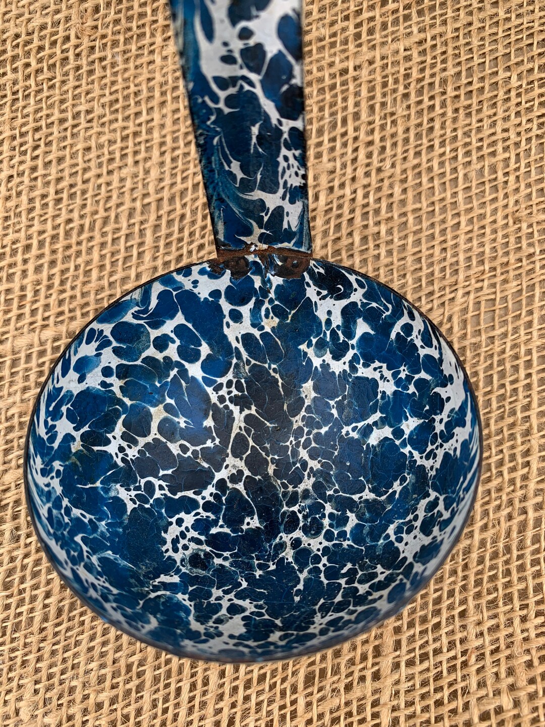 Graniteware Ladle Blue Spoon Scoop White Splatter Splatterware Enamel ...