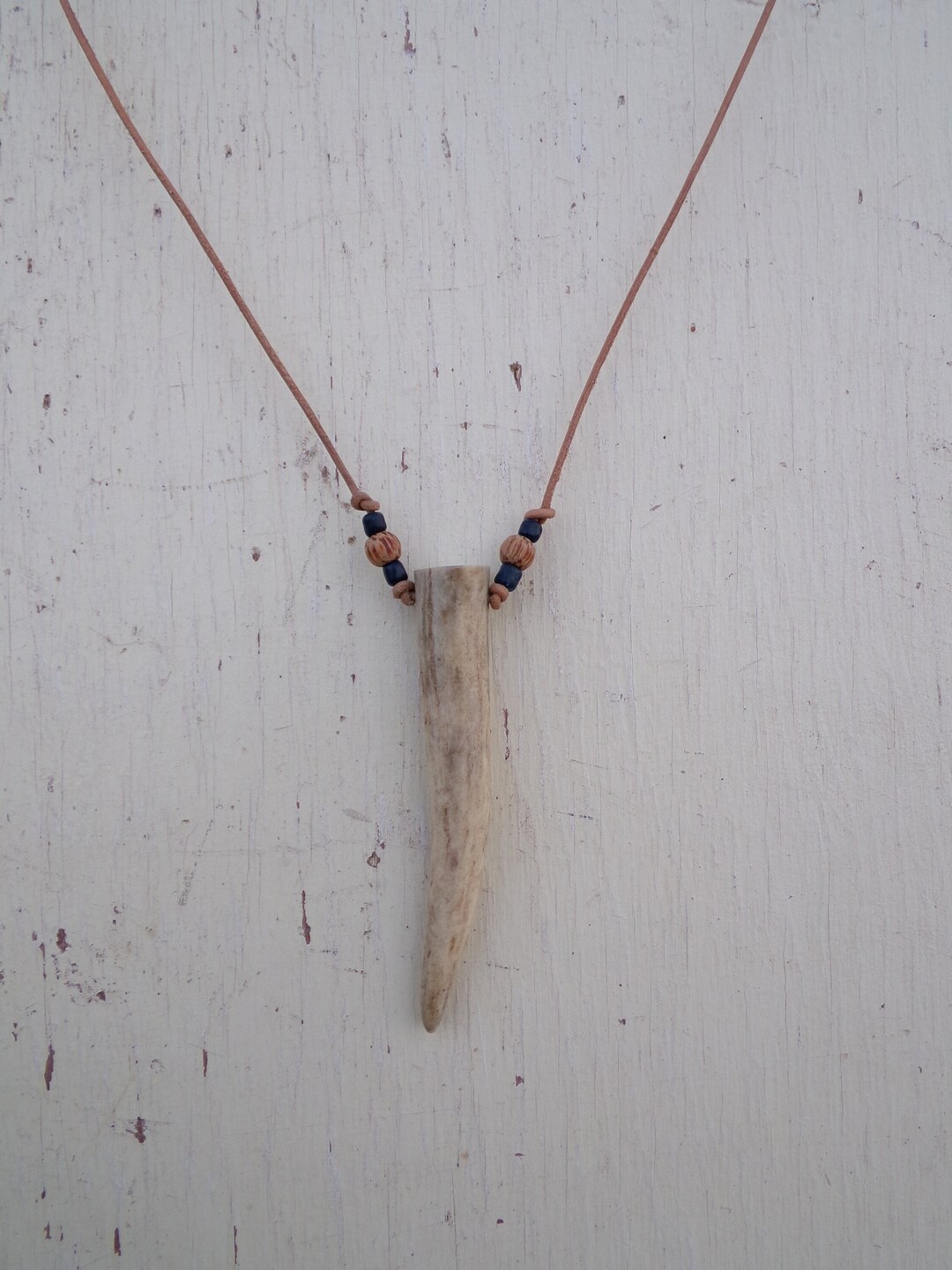 Deer Antler Necklace Tribal Long Rustic Natural Pattern Pendant ...