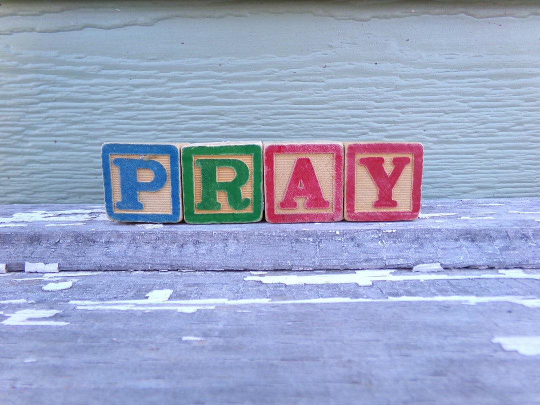 PRAY Toy Wood Blocks Word Letters Vintage Alphabet Set Wooden Block ...