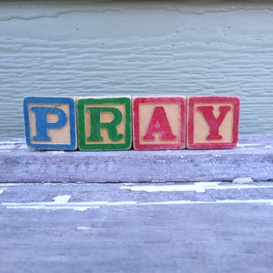 PRAY Toy Wood Blocks Word Letters Vintage Alphabet Set Wooden Block ...