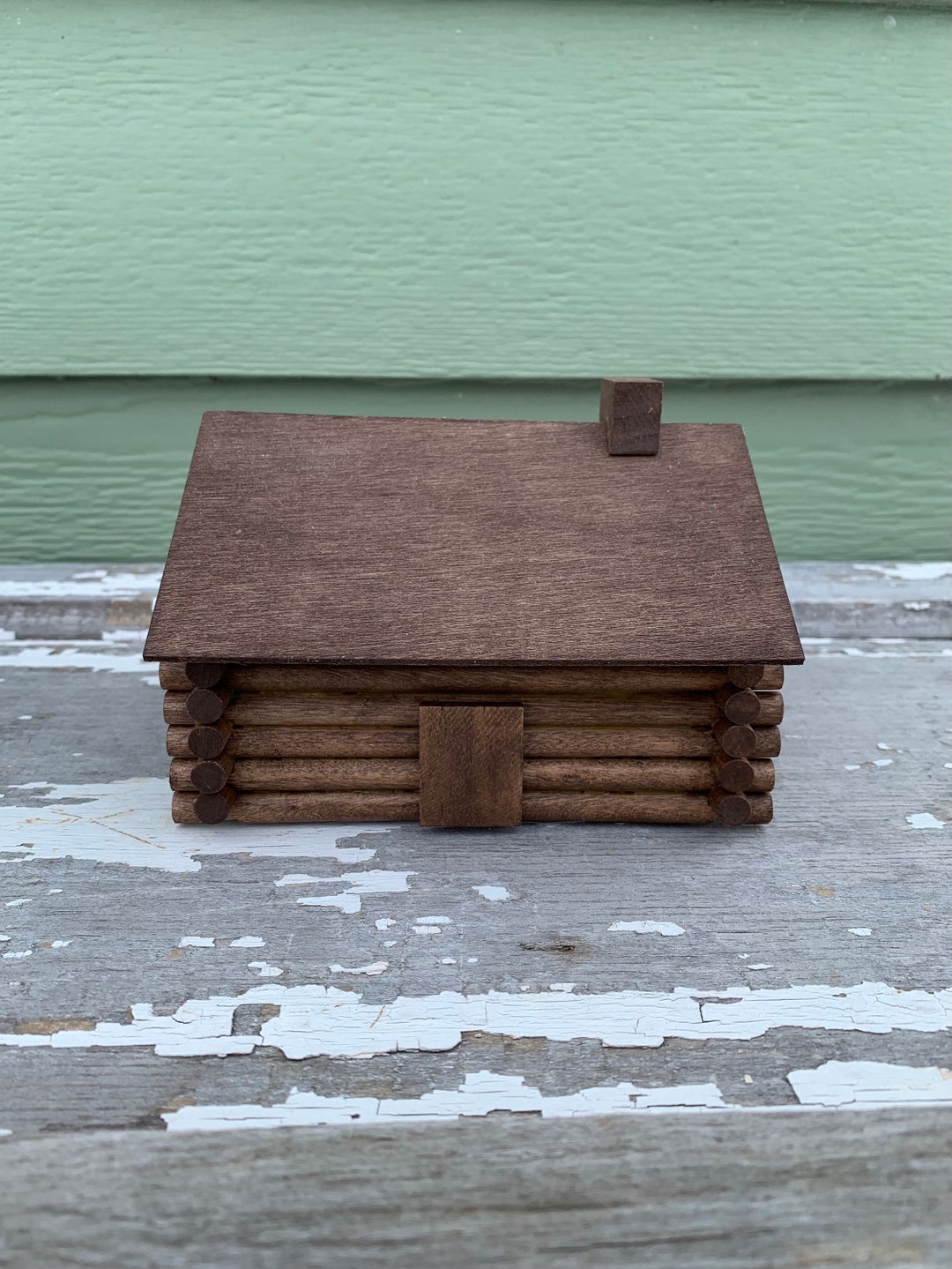 ONE Log Cabin Box Container Folk Art Wood Wooden Jewelry Trinket ...