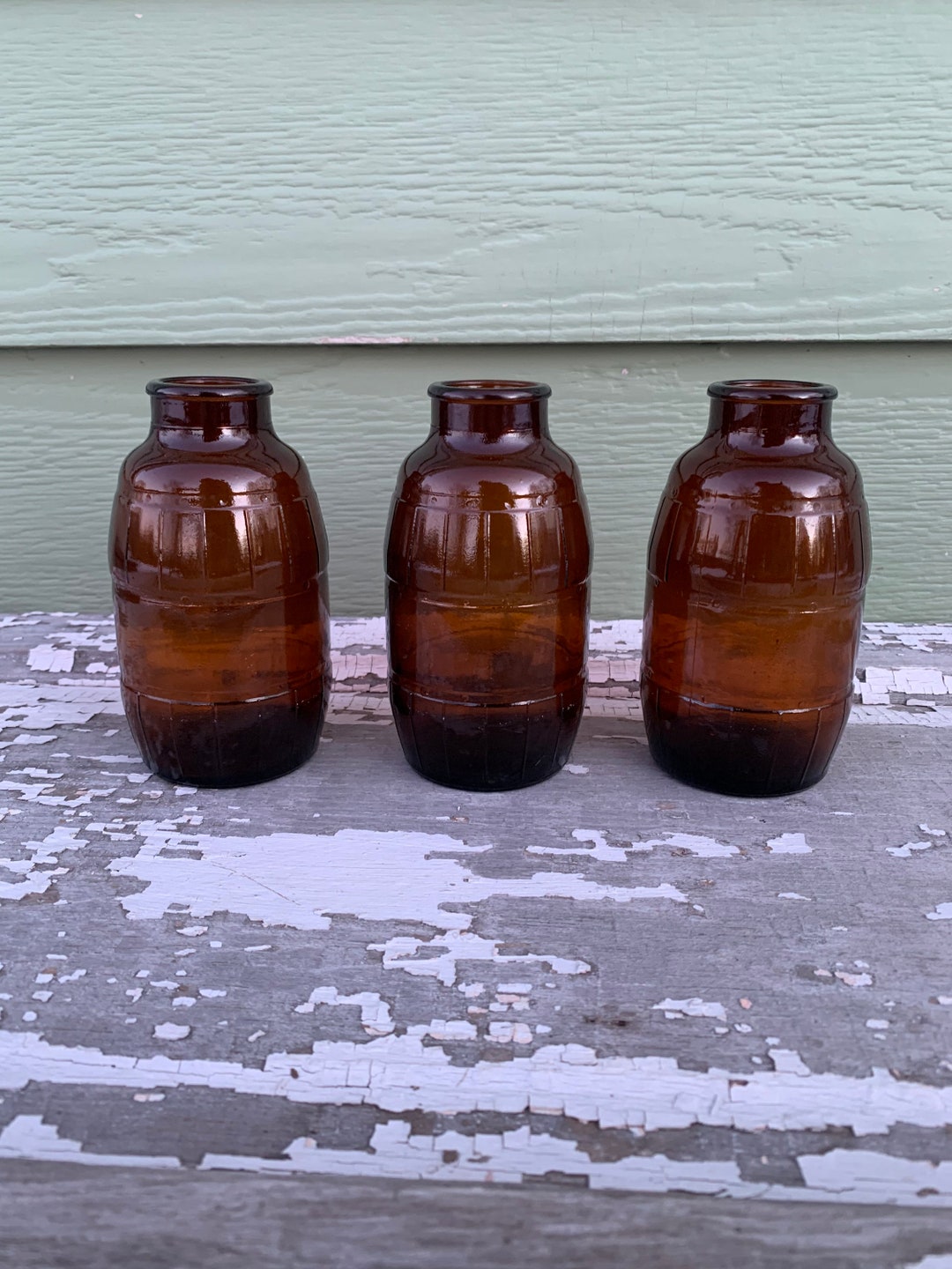 Barrel Beer Bottles Schmidt Wide Big Mouth Short Vintage Brown Glass ...