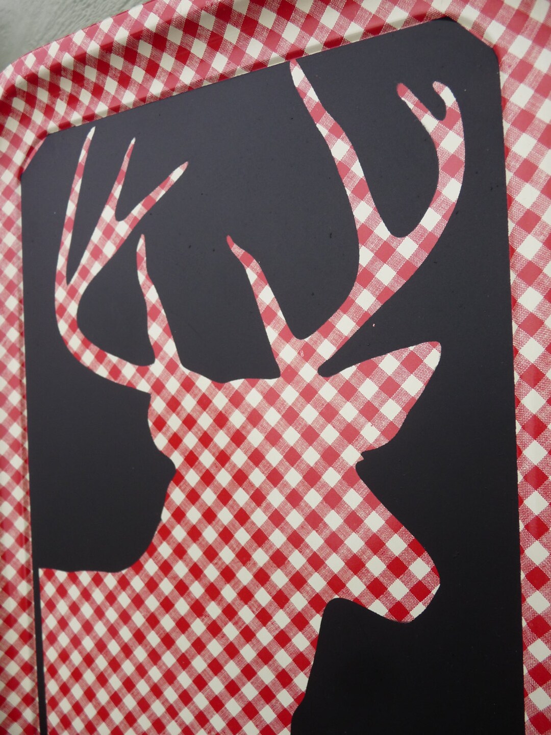 Tin Deer Head Silhouette Tray TV Art Painted Black Red White - Etsy