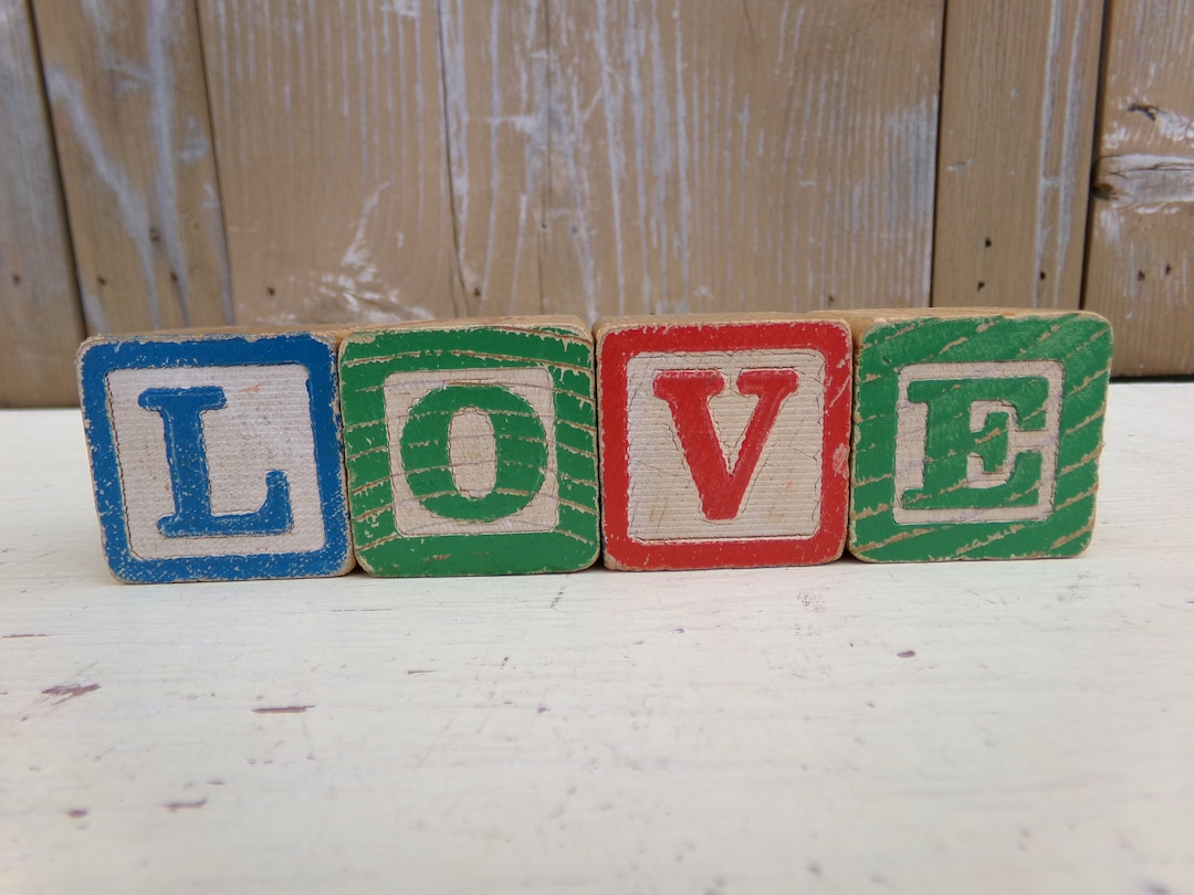 Love Blocks Word Toy Wood Letters Vintage Alphabet Set Wooden Block ...