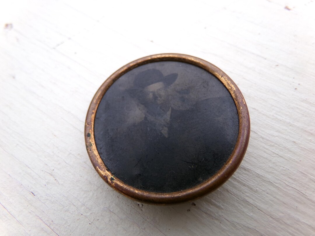Antique Tintype Pin Photos Vintage Metal Sepia Black and White Man ...