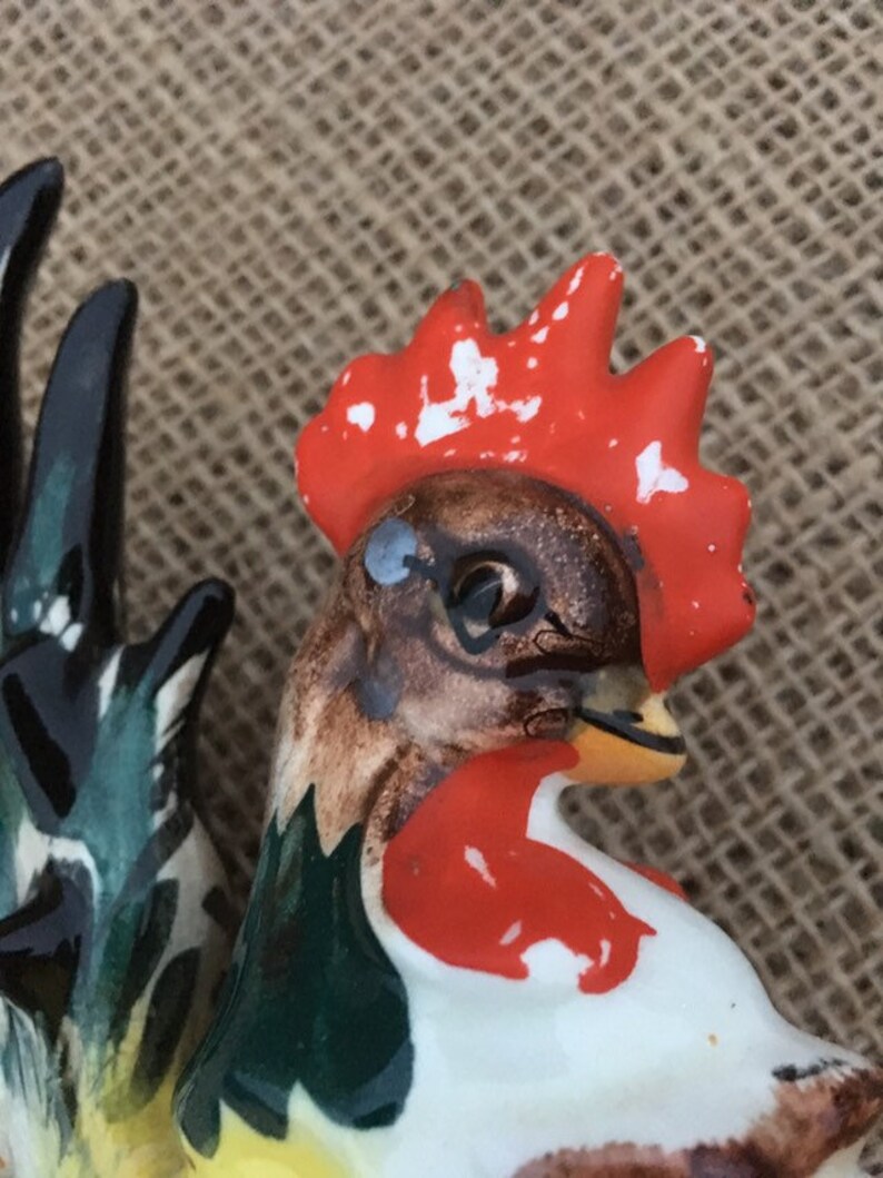 Rooster figurine Japan glass vintage ceramic hand painted farm | Etsy