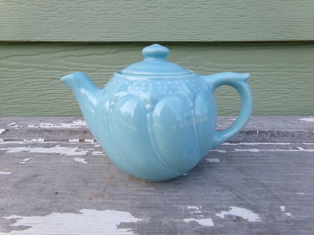 Teapot Blue Pottery Tea Pot Small Tea Pot Lid Mini Miniature Vintage ...