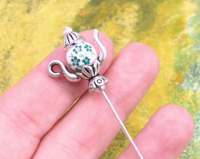 Ceramic Floral Miniature Teapot Stick Pin Brooch: Tea Lover Gift, Hat ...