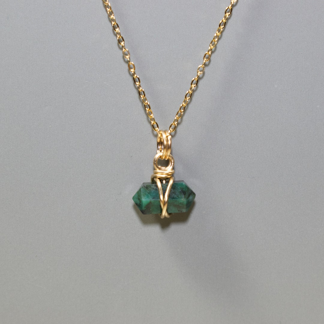 Stone Necklace, Emerald, Talisman, 14k Gold Filled Chain, Gift for Her ...