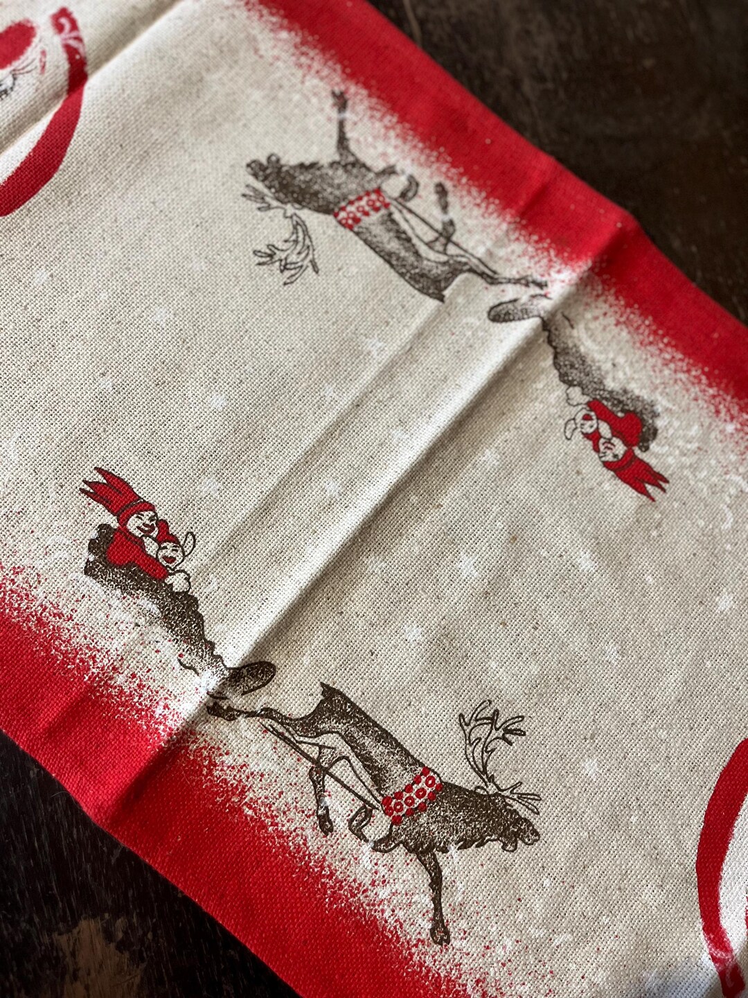 Vintage Finlayson Retro Print Christmas Tablecloth Father Christmas and ...