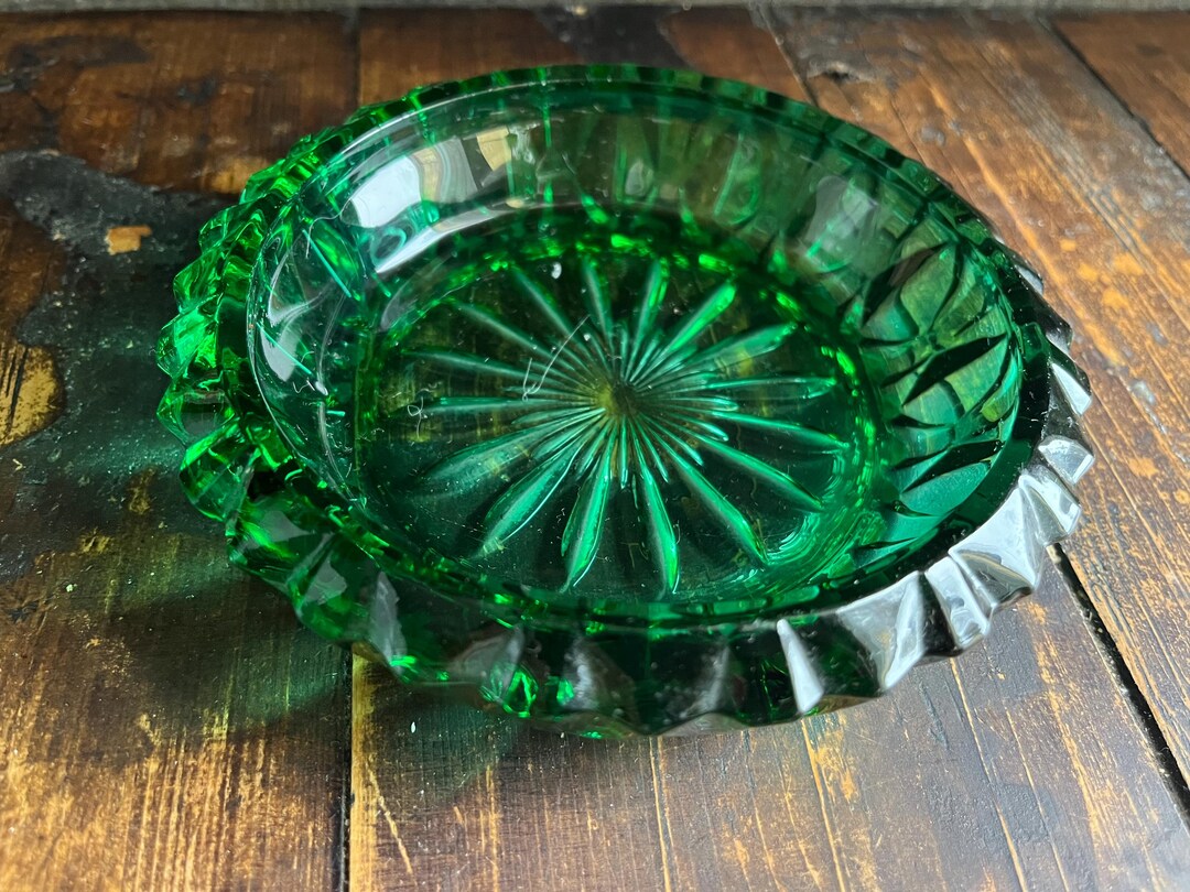 Vintage Emerald Green Crystal Glass Bowl - Etsy