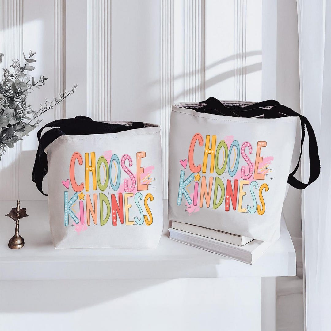 Choose Kindness Tote Bag, Retro Pastel Canvas Tote, Kindness Gift Bag ...