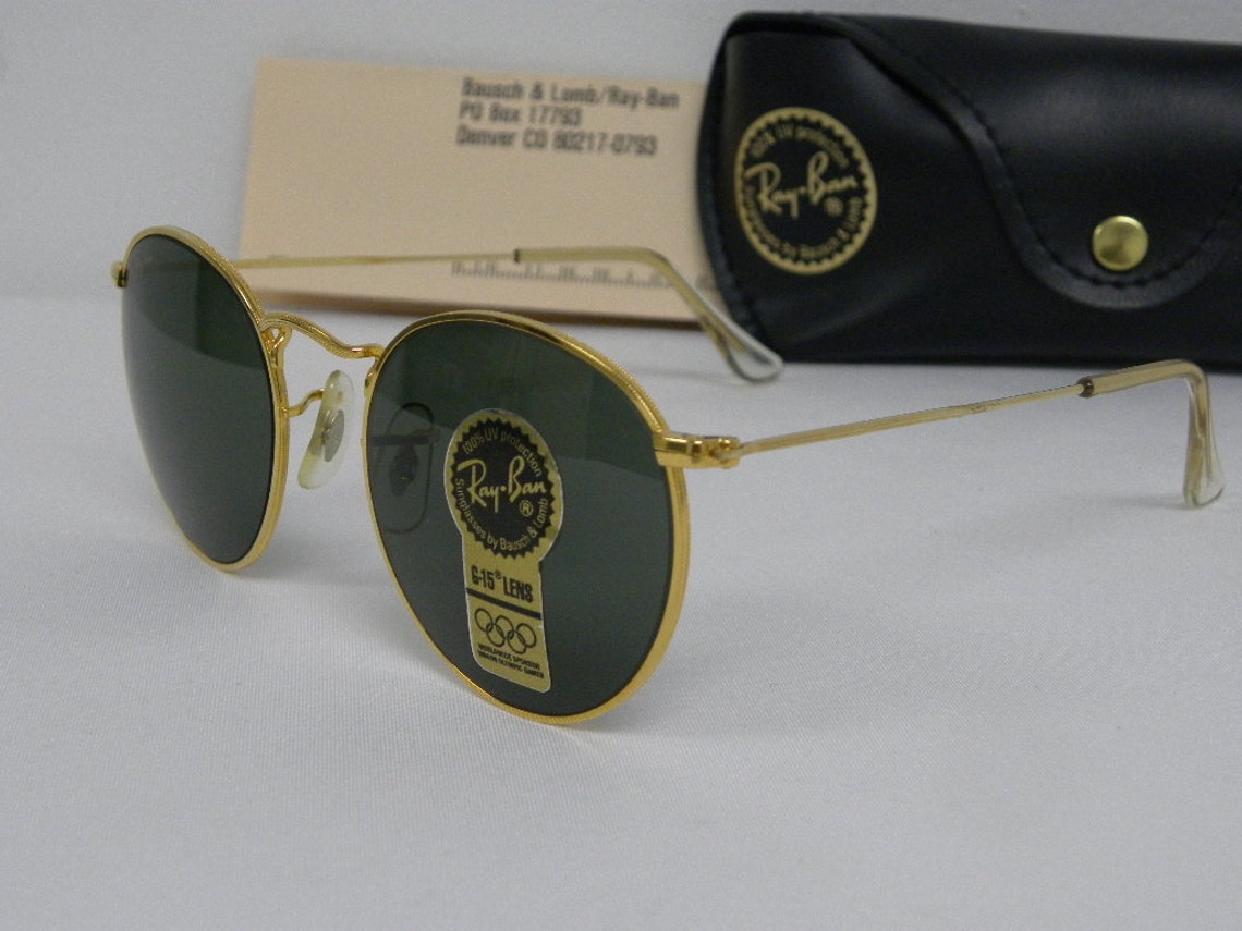 New Vintage B&L Ray Ban Round Metal Gold G-15 49mm W0603 Sunglasses Usa ...