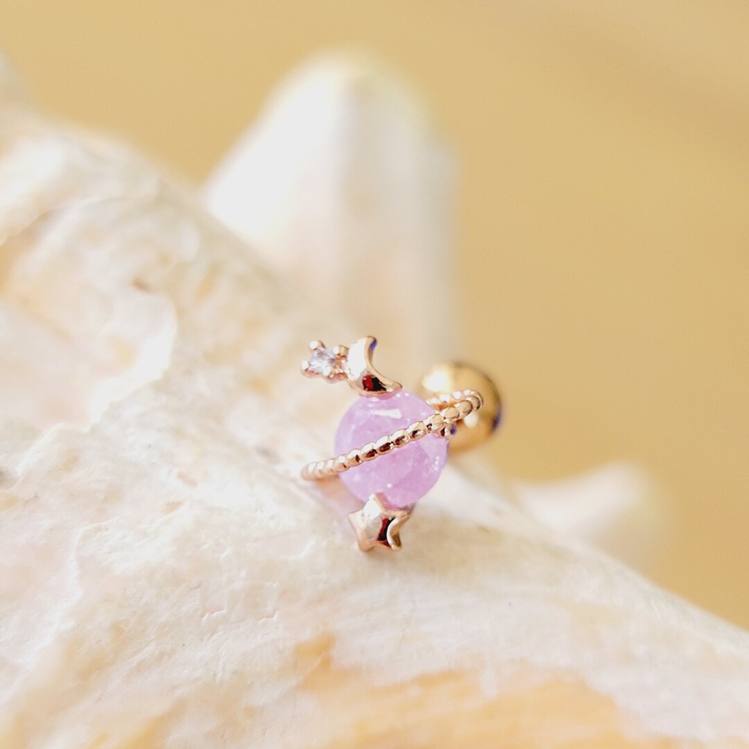 16G Rose Gold Planet Saturn With Imitation Pink Opal Clear CZ Helix ...