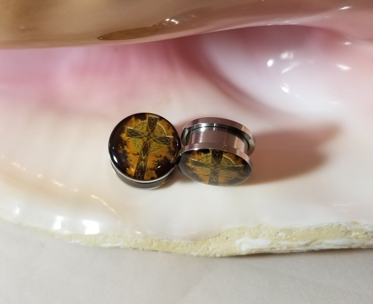 PAIR Celtic cross Stainless Steel Screw Fit Plugs Sizes 6 to | Etsy