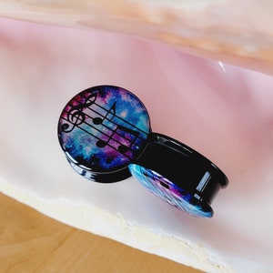 PAIR Music Notes Acrylic Plugs Screw Fit Gauges Stretchers With Treble ...