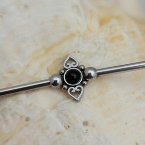 14G Filigree Heart Industrial Barbell With Black Onyx Insert - Etsy