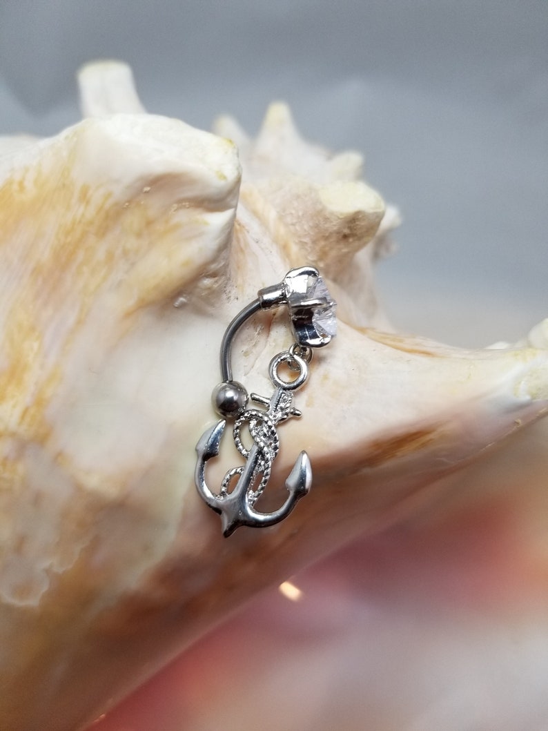 14G Anchor Reverse Top Down Belly Ring With Clear Star CZ | Etsy