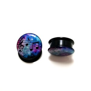 PAIR Music Notes Acrylic Plugs Screw Fit Gauges Stretchers With Treble ...