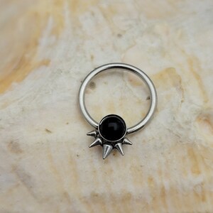 16G Onyx and Spike Captive Bead Ring Charm Septum, Cartilage Piercing ...