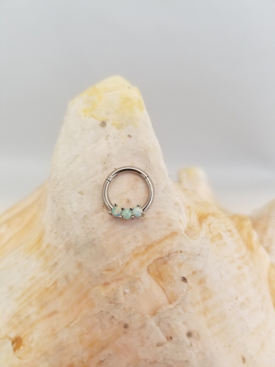 16G 3 White Opals Hinged Ring for Tragus, Daith and Other Cartilage ...
