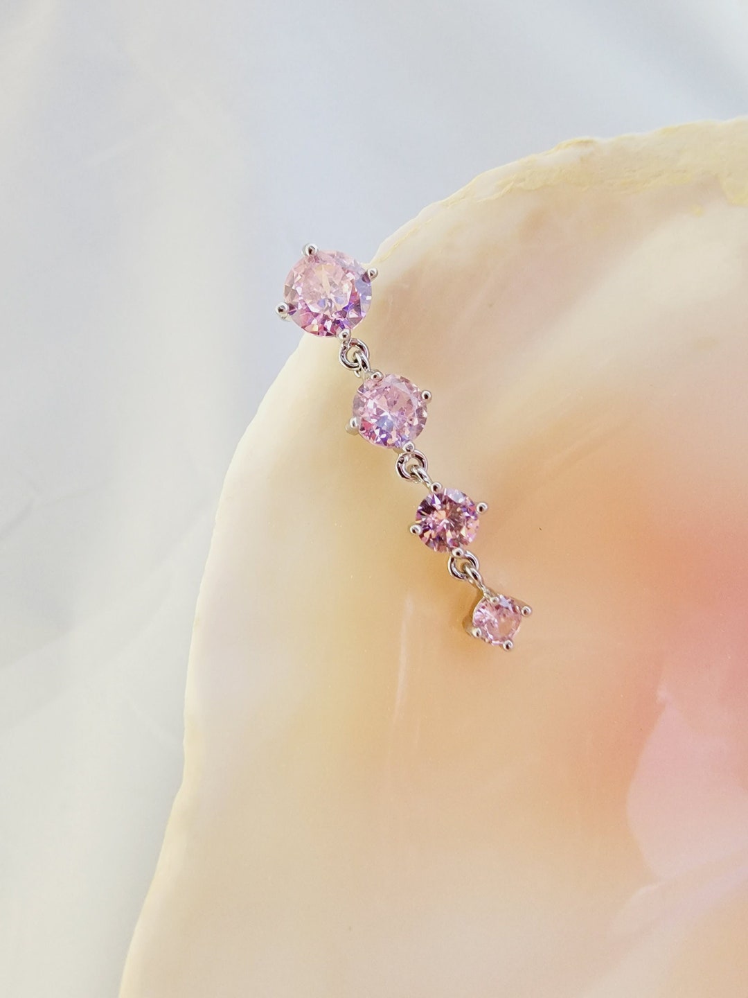 Dangle Round Pink Cascading Gem Belly Button Ring - Etsy