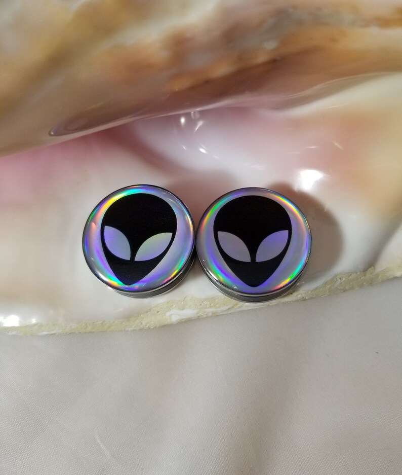 PAIR Alien Iridescent Stainless Steel Screw Fit Plugs Space | Etsy