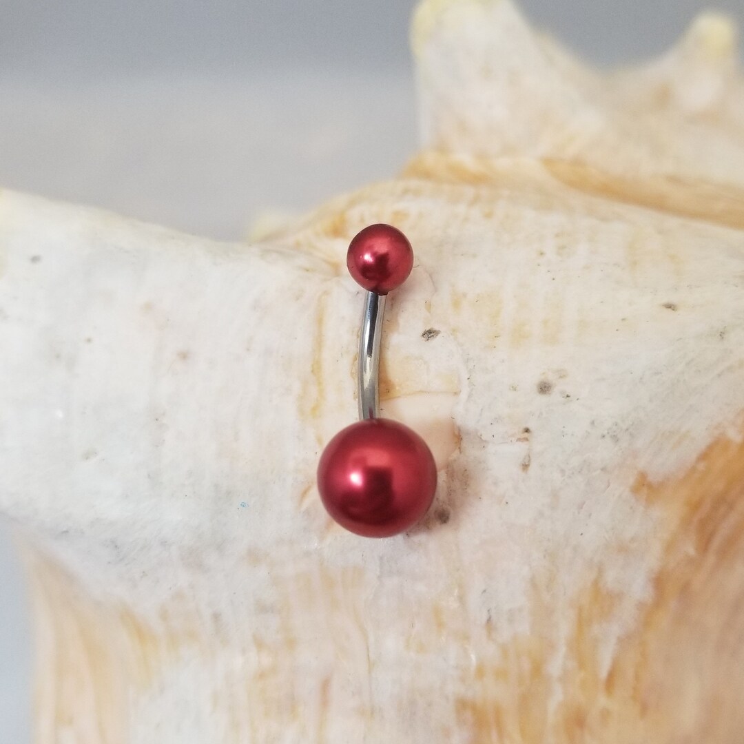 14G Pearlized Red Double Ball Belly Navel Ring - Etsy