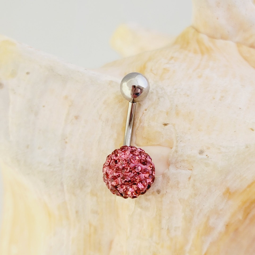 14G Pink Shamballa Ball Belly Button Ring Ferido Ball - Etsy