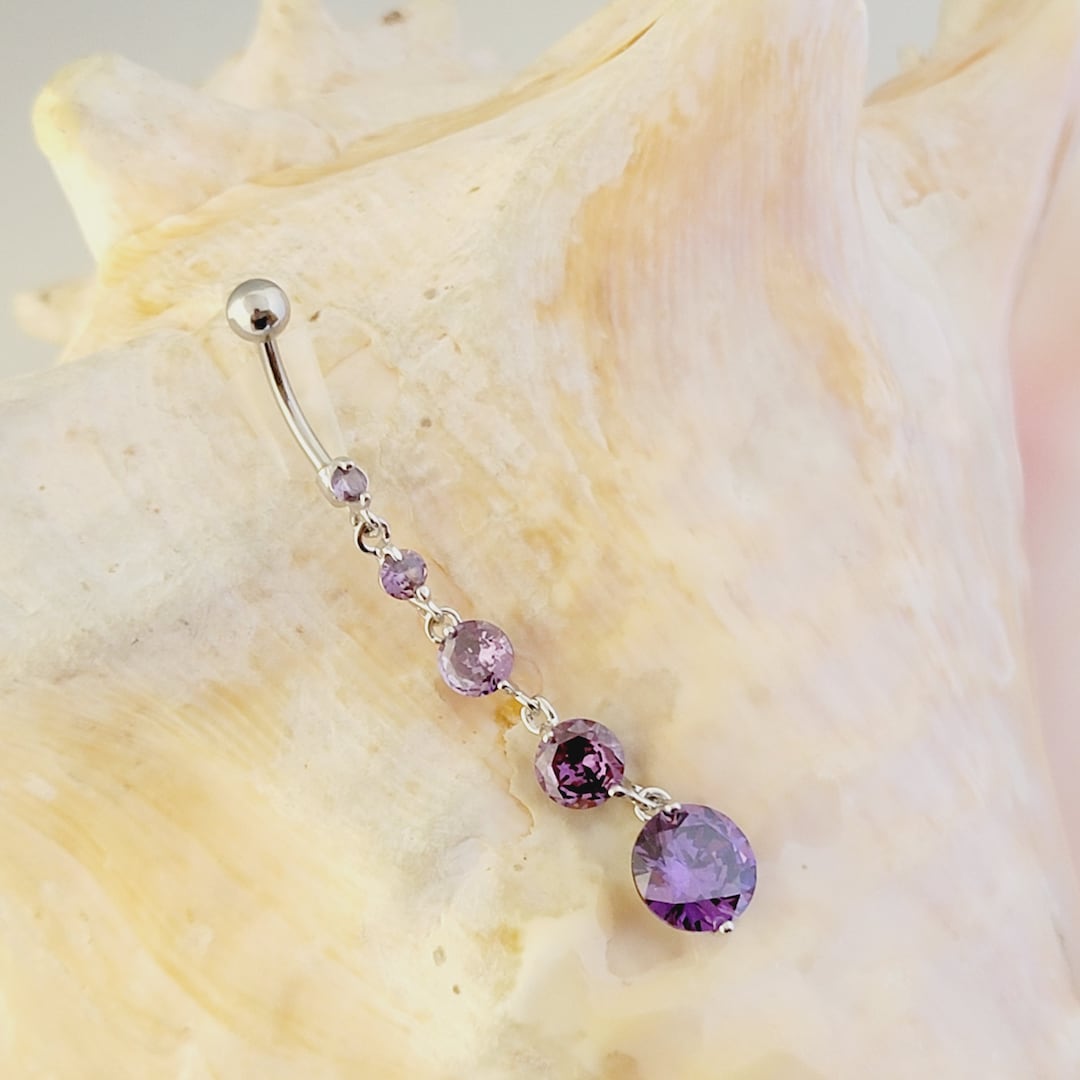 Purple Belly Button Ring Dangle Round Cascading Gem - Etsy