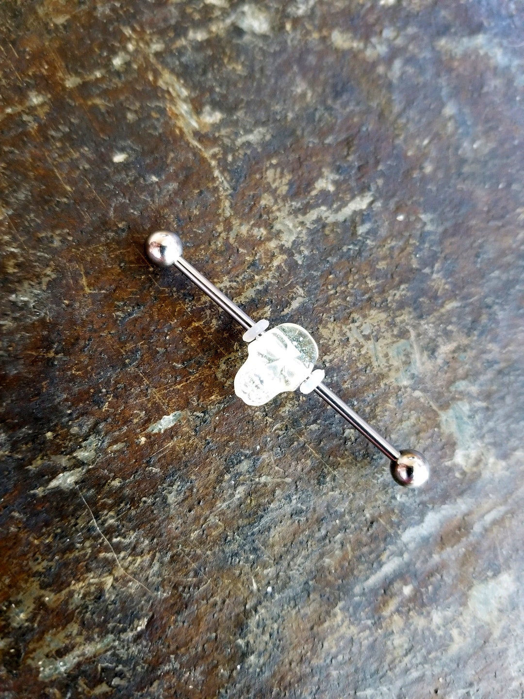 14G Skull With Glitter Industrial Barbell 1-1/2 Inch Scaffold - Etsy
