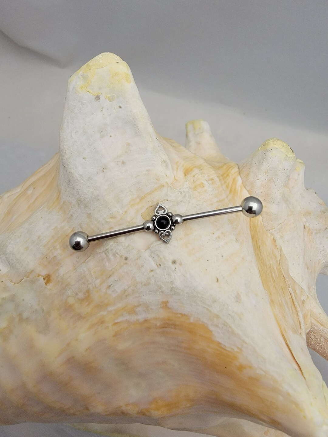 14G Filigree Heart Industrial Barbell With Black Onyx Insert - Etsy