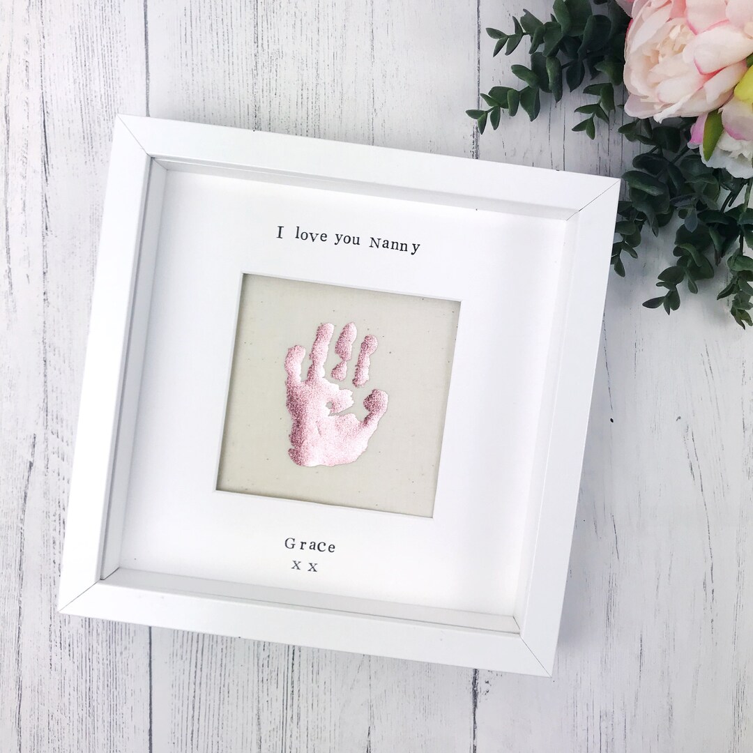 Nanny Gift Baby Handprint Frame - Nana New Baby Keepsake Gift - Rose ...