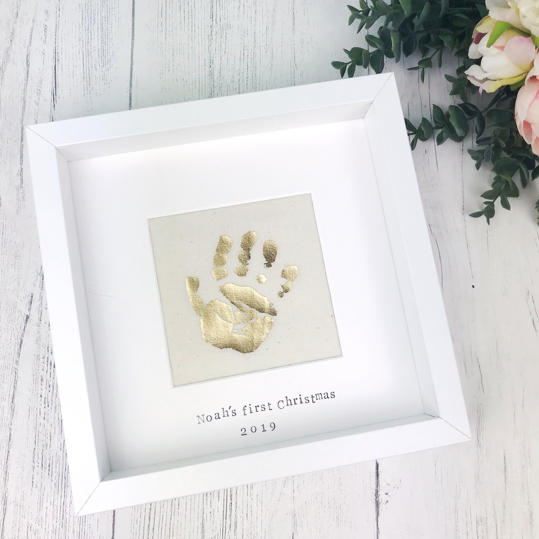 First Christmas Baby Handprint Frame - Christmas Gift - Gold Handprint ...