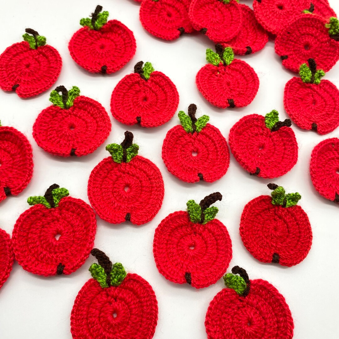 Red Apple Crochet Applique , 35 Psc , Ornament Supply , Red Apple Patch ...
