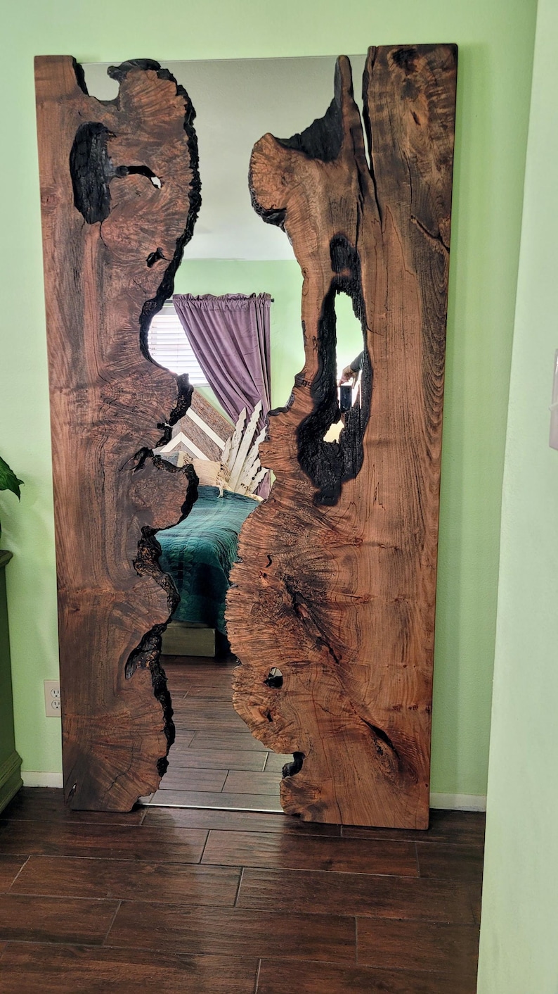 Live Edge Full Length River Mirror, 4x7ft Wildfire Charred Maple Burl ...