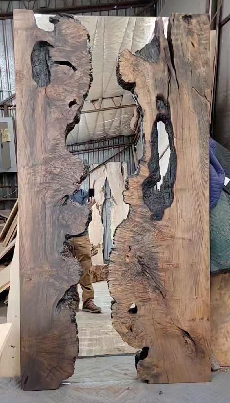 Live Edge Full Length River Mirror, 4x7ft Wildfire Charred Maple Burl ...