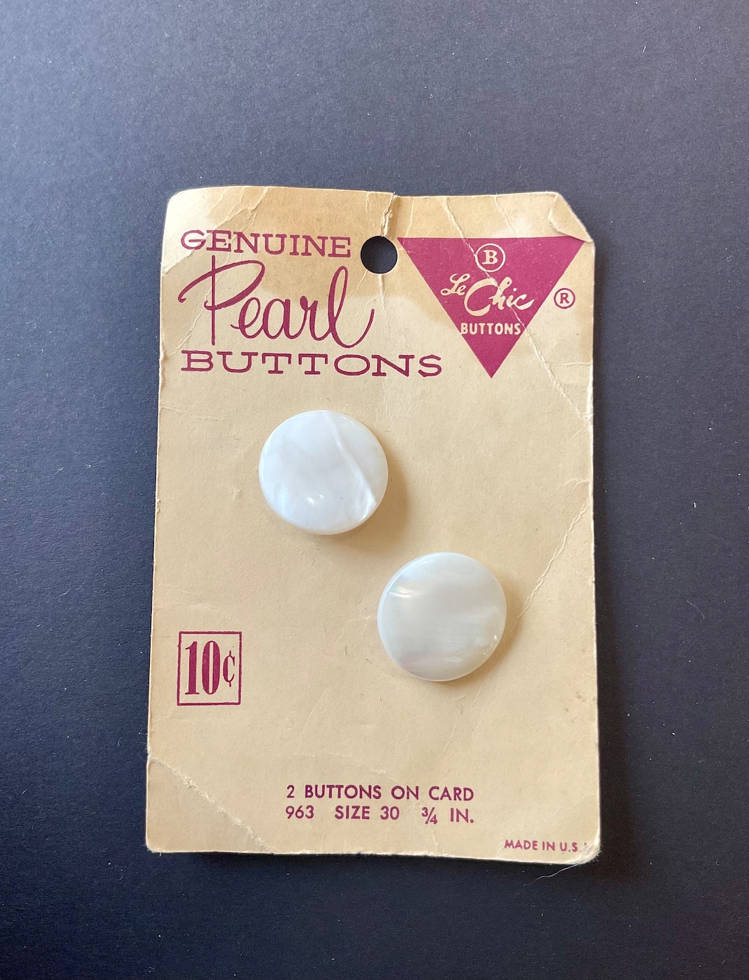 Original Card of Le Chic Genuine Pearl Buttons, Card of 2, 963, Size 30 ...