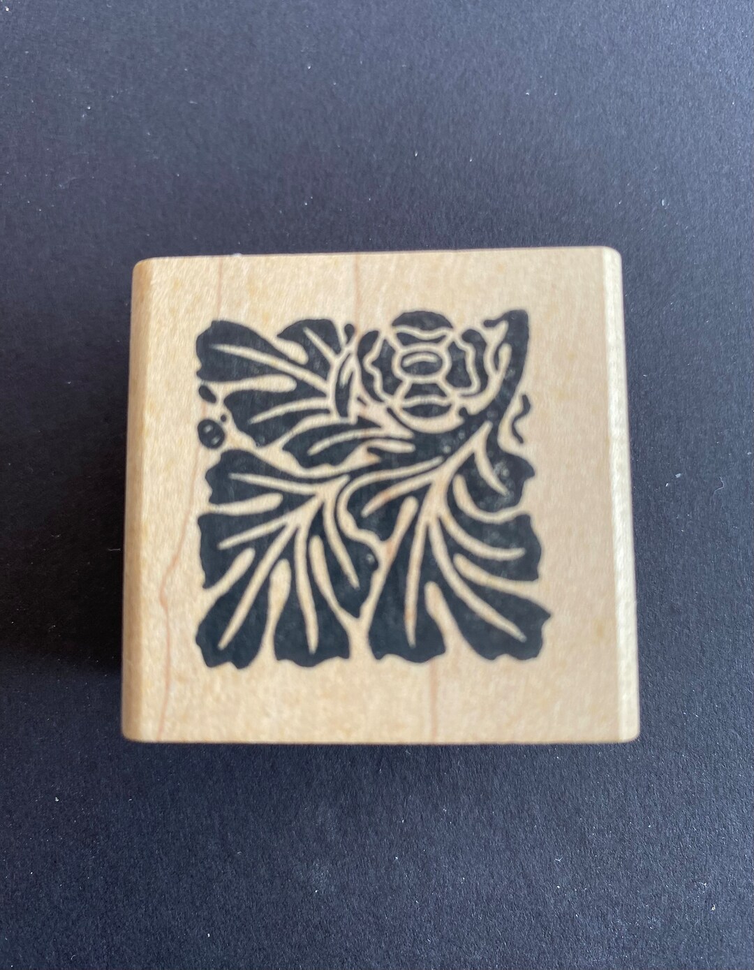 Square Art Deco Flower and Leaves Stamp by Just for Fun, Wood Mount ...