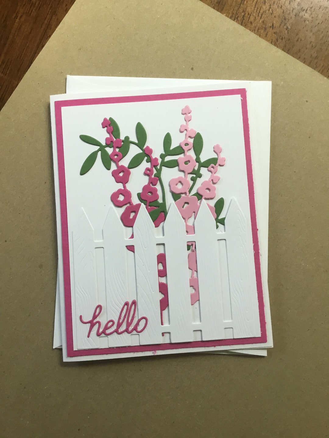 Friendship Hello Greeting Card, Handmade, Flower Garden, Fence, Any ...