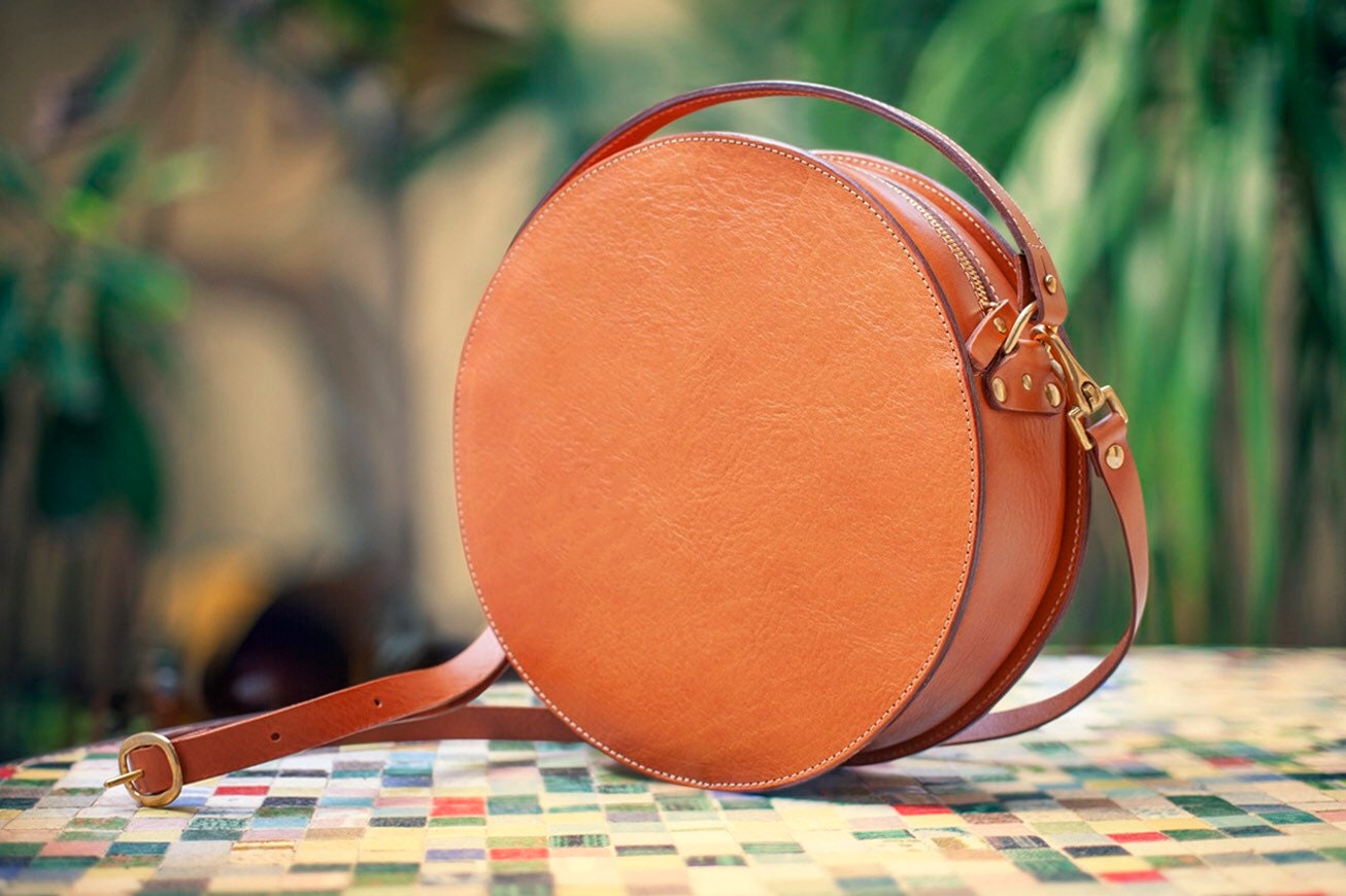 Circle Leather Bag Cercle Round Crossbody Purse Top Handle - Etsy