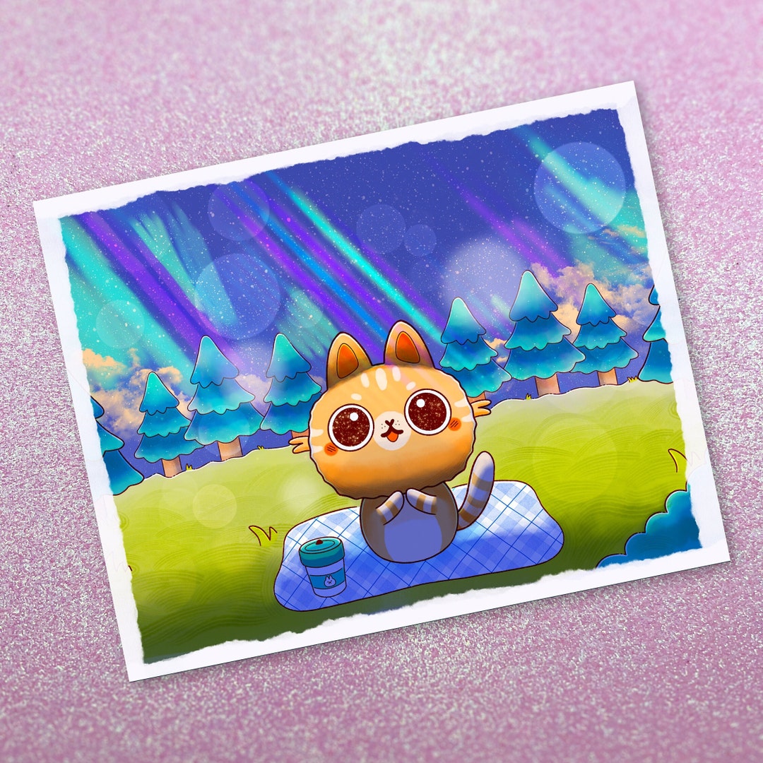 Aurora Borealis Kitty Print | Cute Cat Print | Cute Kitty Artwork ...