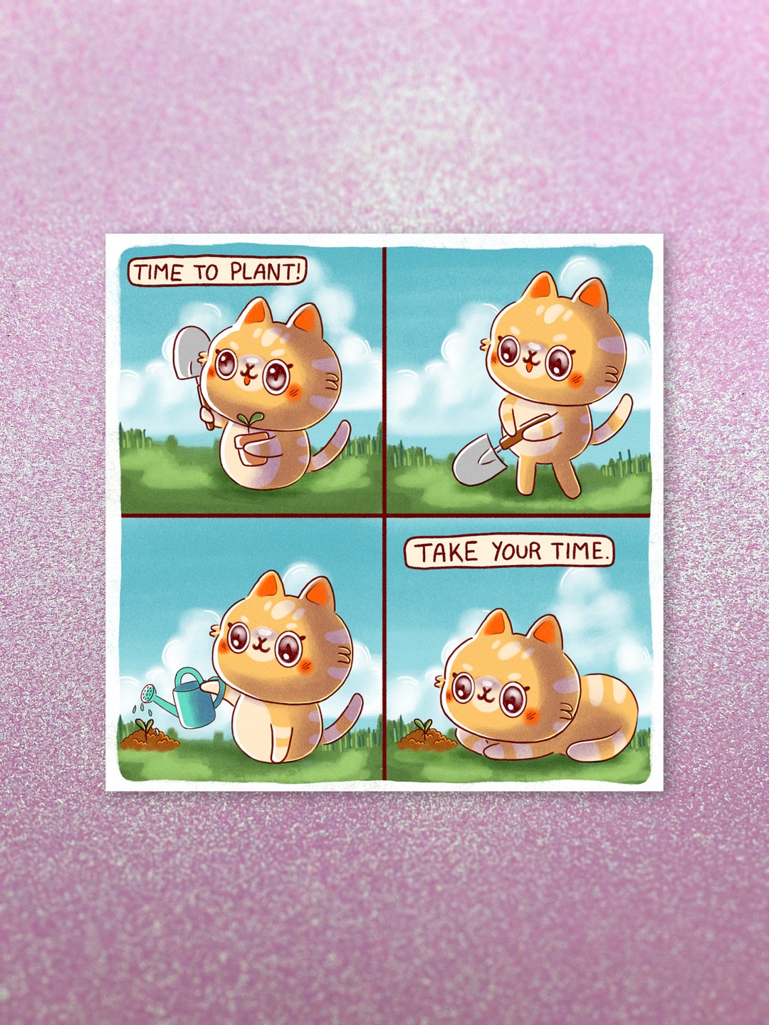 Cute Cat Planting Print | Cute Cat Wall Art | Gardening Print | Wall ...