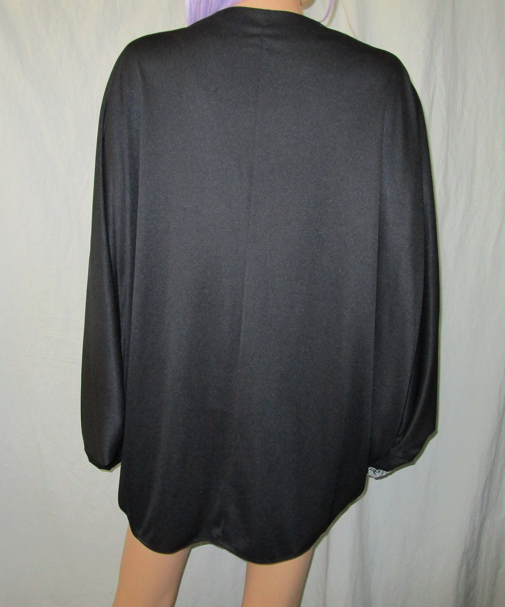 Vintage 70s L XL Black Silver Sequin Dolman Batwing Open Front Cardigan ...