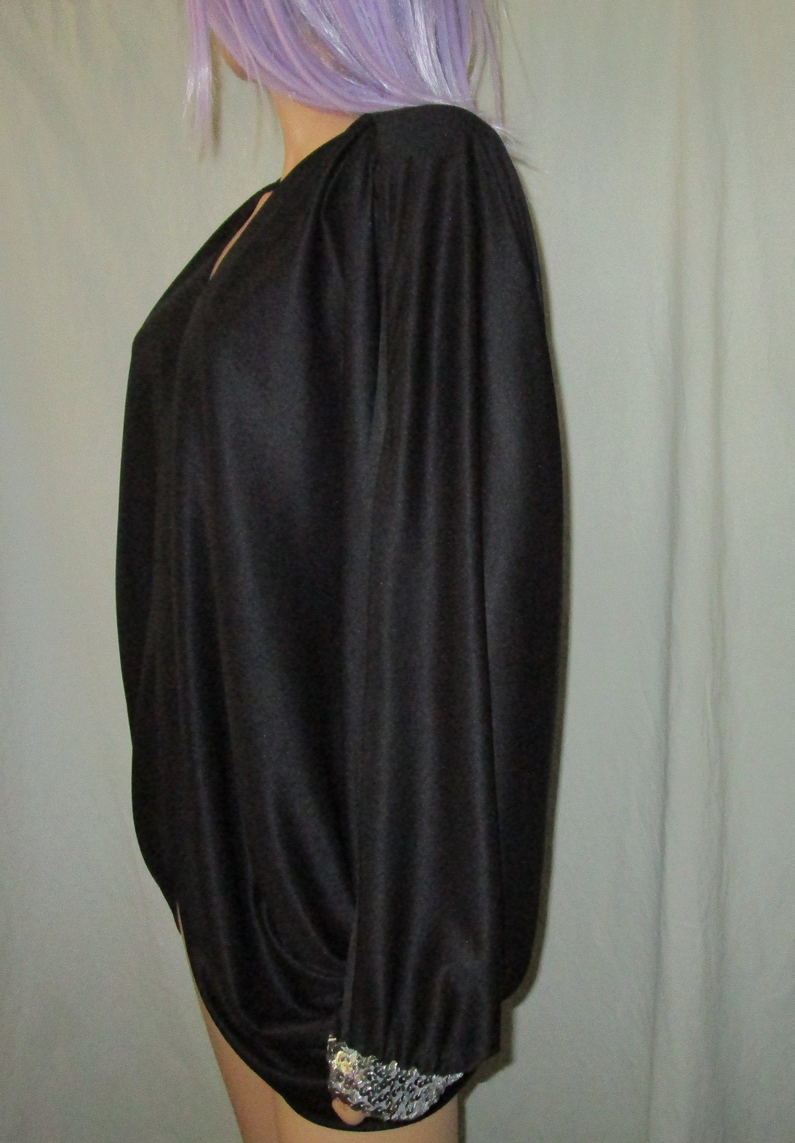Vintage 70s L XL Black Silver Sequin Dolman Batwing Open Front Cardigan ...