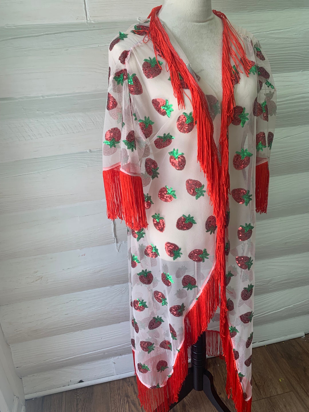 Sequin Strawberry & Fringe Kimono - Etsy