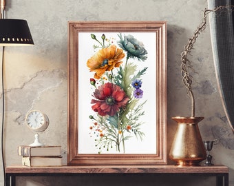 Watercolor Blooms: Floral Digital Download for Wall Art, Cards, and ...